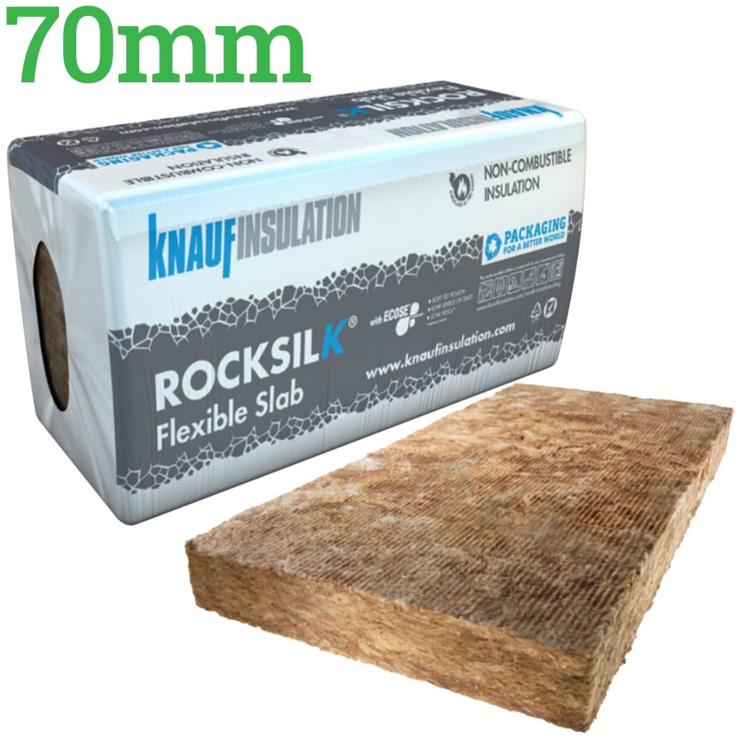70mm Knauf Rocksilk Flexible Insulation Slab Multi-purpose ( Pack of 8 )